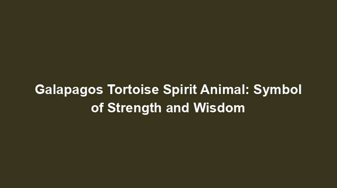 Galapagos Tortoise Spirit Animal: Symbol of Strength and Wisdom ...
